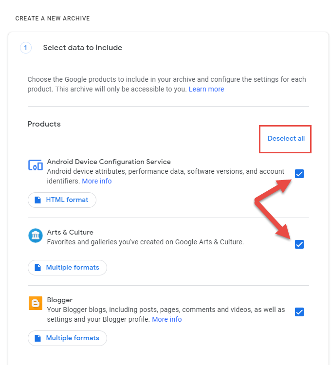 Google Takeout Instructions